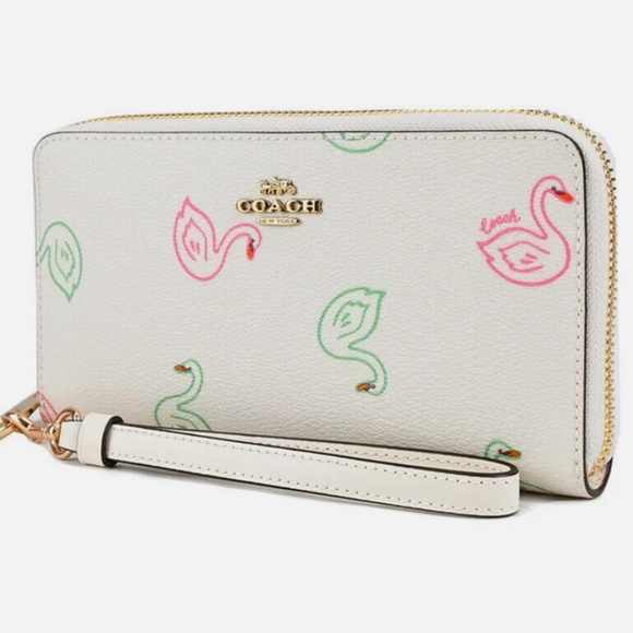 Coach | Bags | Nwt New Coach Swan Print Long Zip Around Wallet Wristlet ...